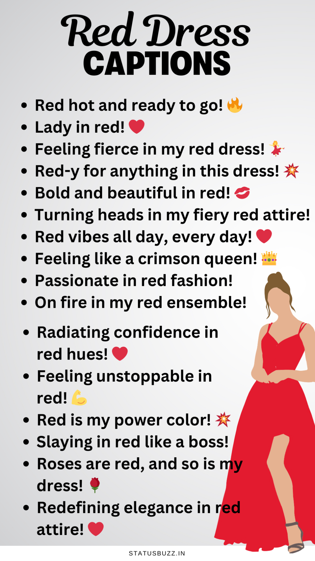50+ Red Dress Captions And Quotes | StatusBuzz
