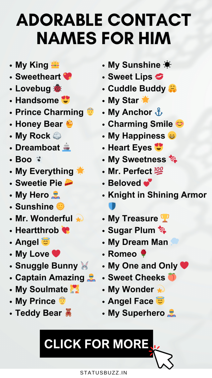 230+ Cute & Adorable Contact Names For Him - StatusBuzz
