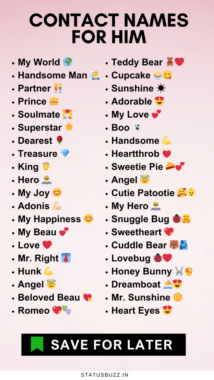 230+ Cute & Adorable Contact Names For Him - StatusBuzz