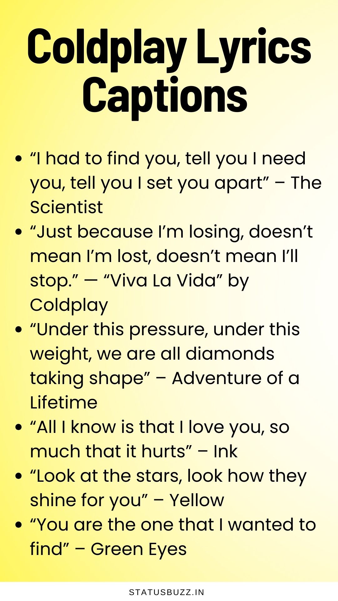 50 Best Coldplay Lyrics Captions For Instagram - StatusBuzz