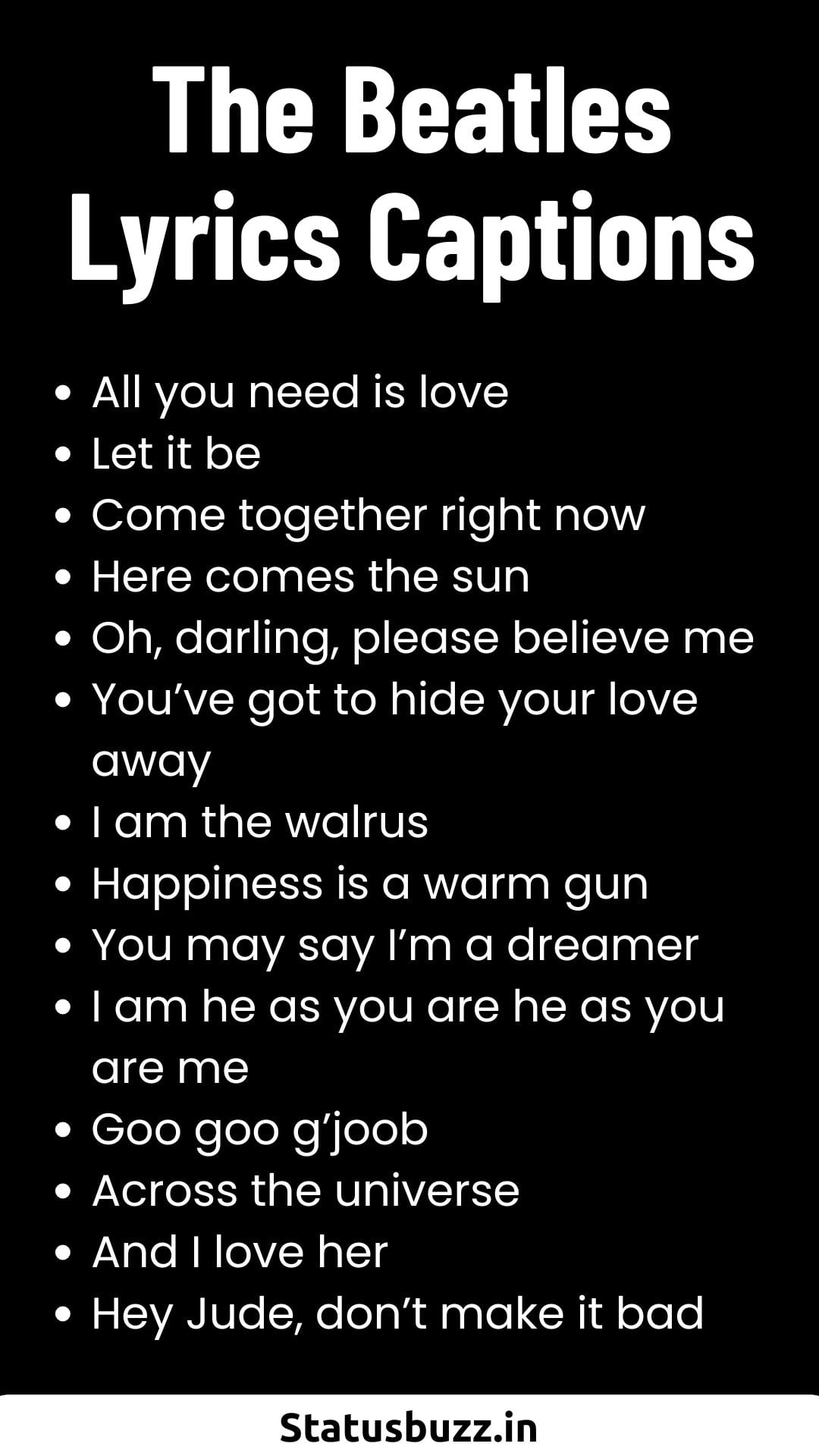 120+ The Beatles Lyrics Captions & Quotes For Instagram - StatusBuzz